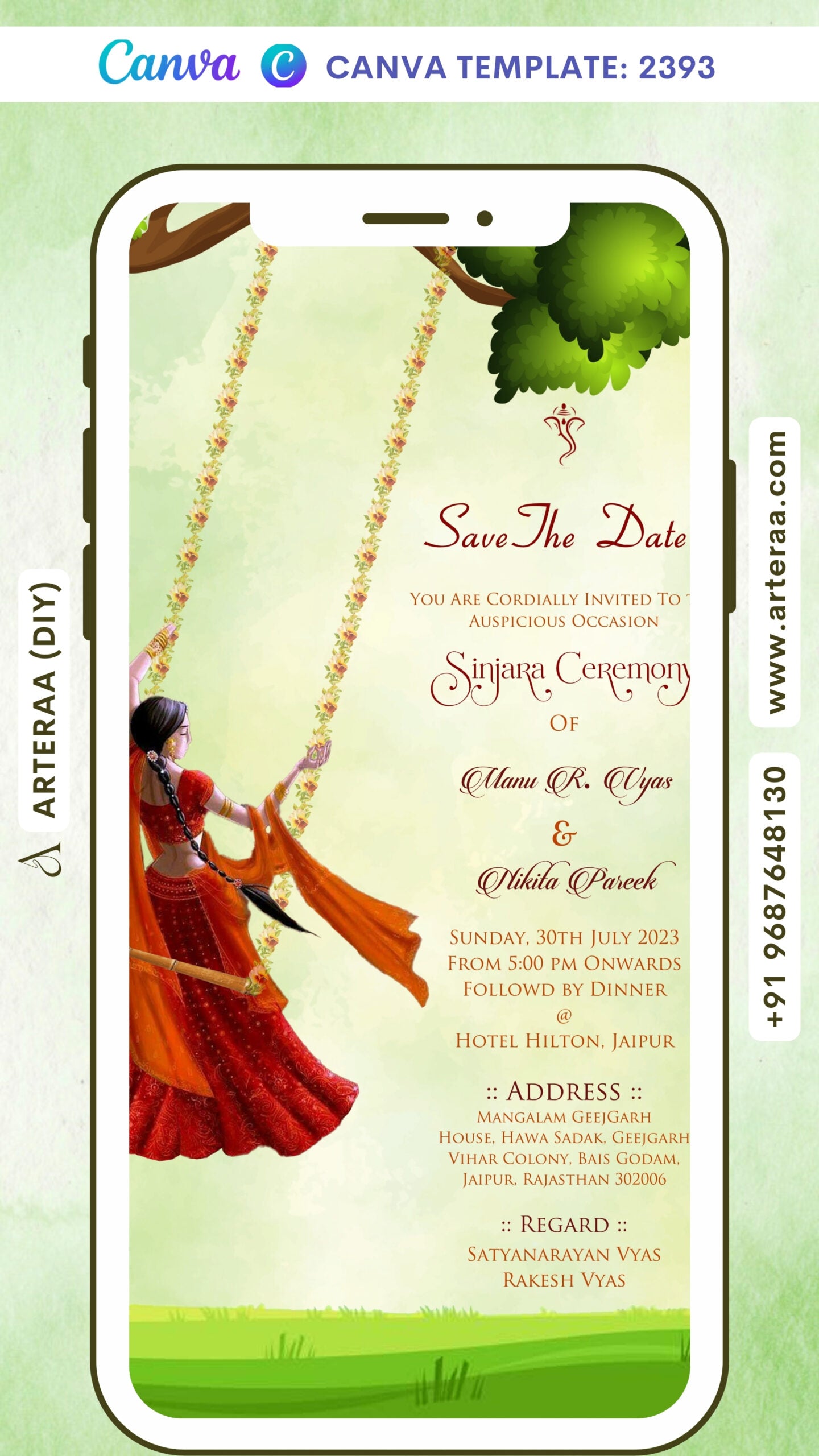 Sinjara ceremony invitation card Canva Editable Template in english la ...