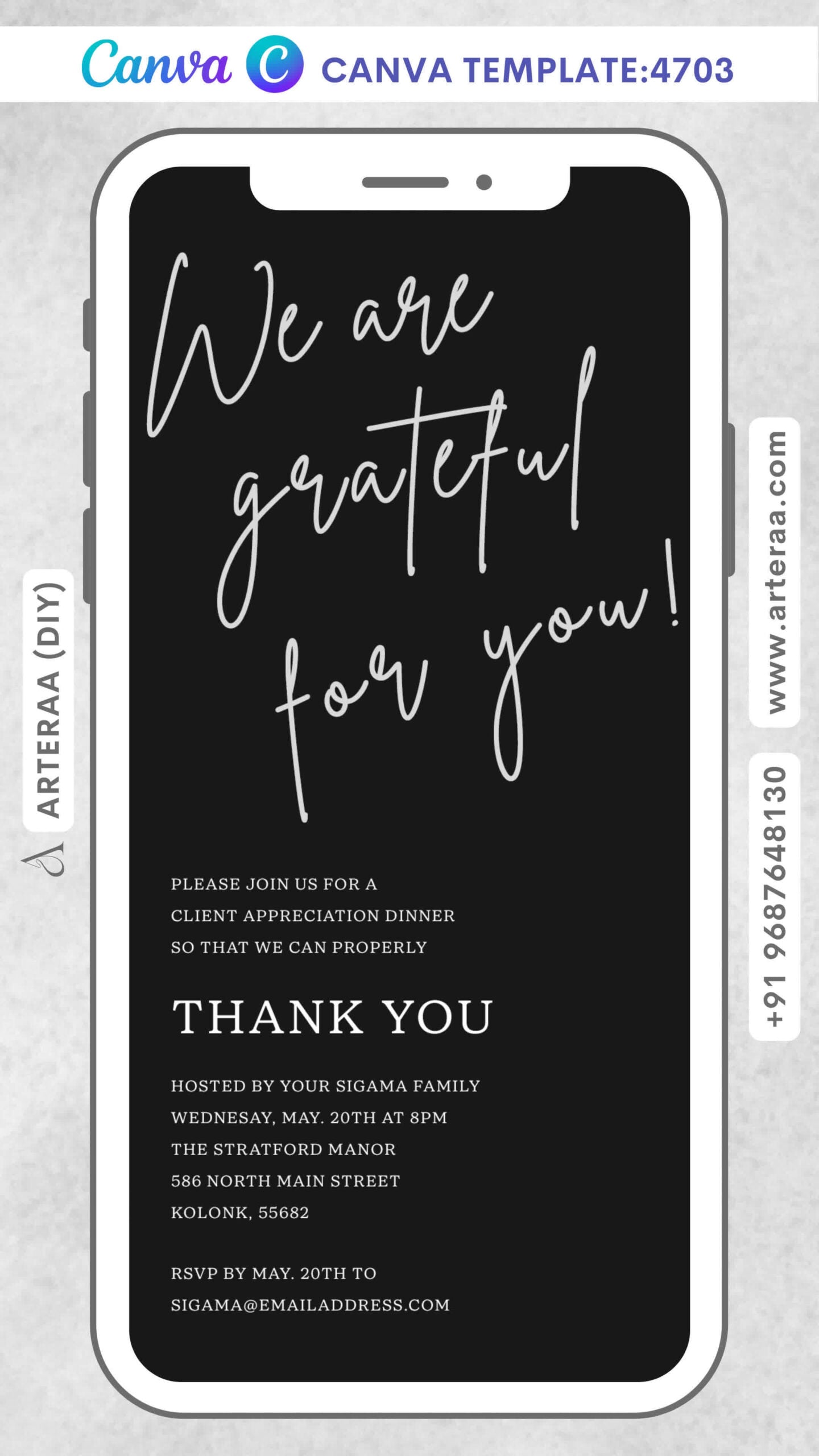 Client Appreciation dinner card Canva Editable Template in english lan ...