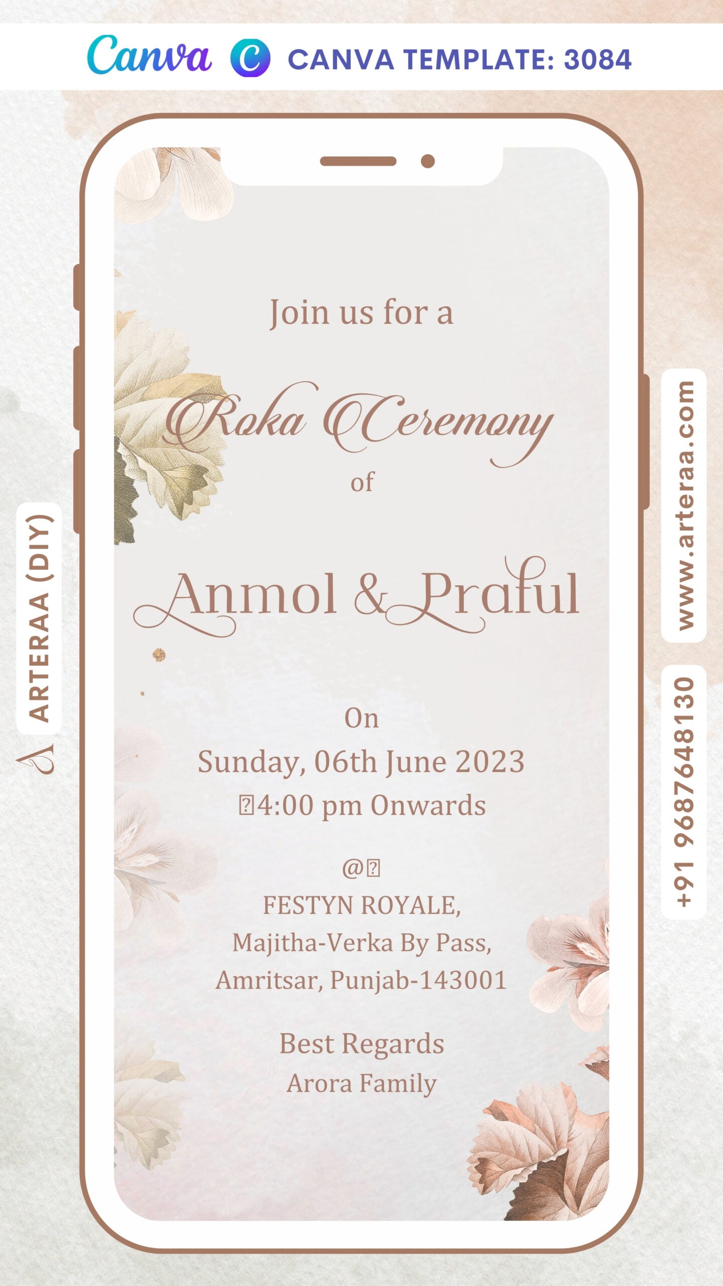 Roka ceremony invitation card by canva for Punjabi family in english l ...