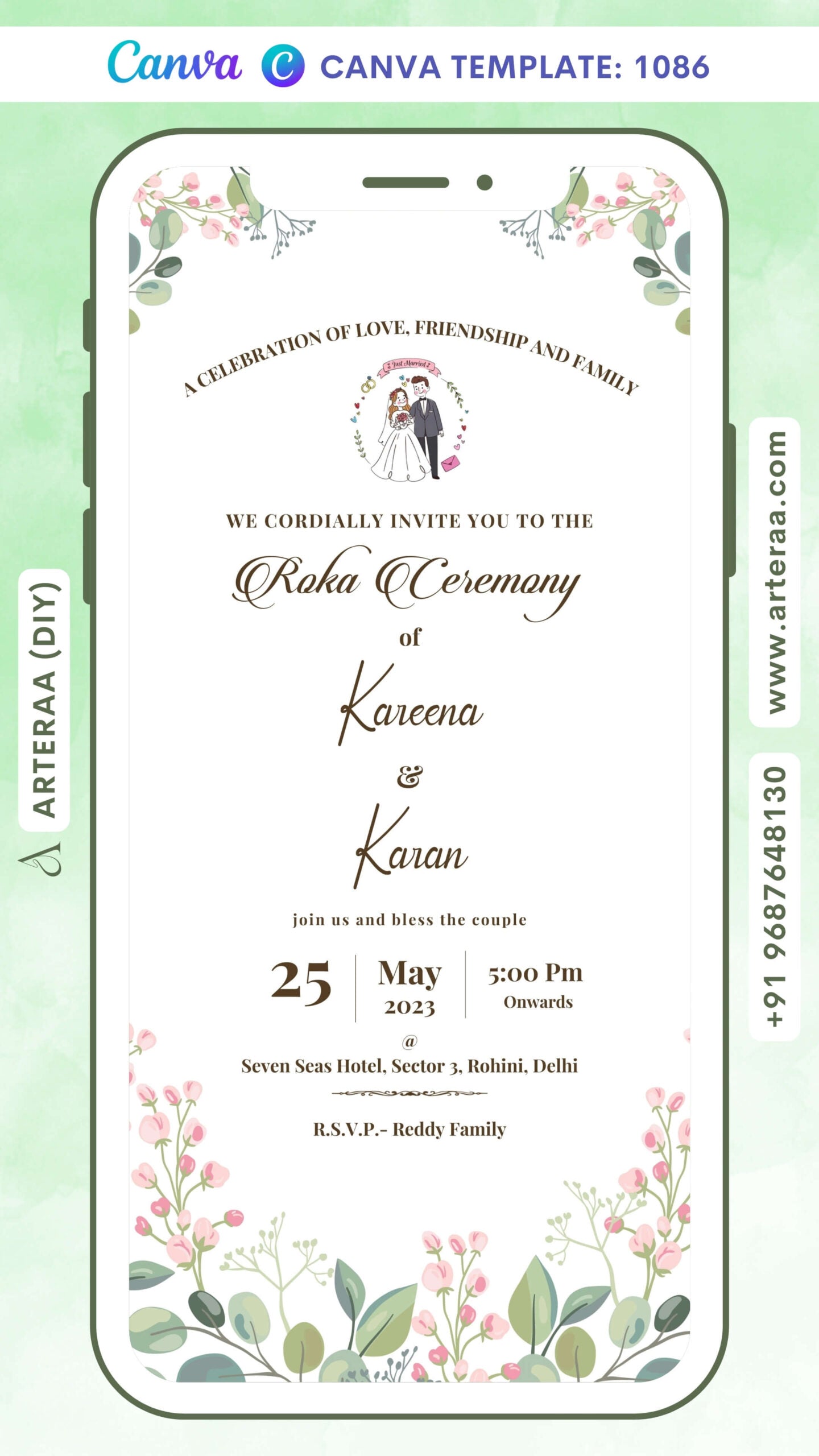 Roka ceremony invitation card Canva Editable Template for Punjabi fami ...