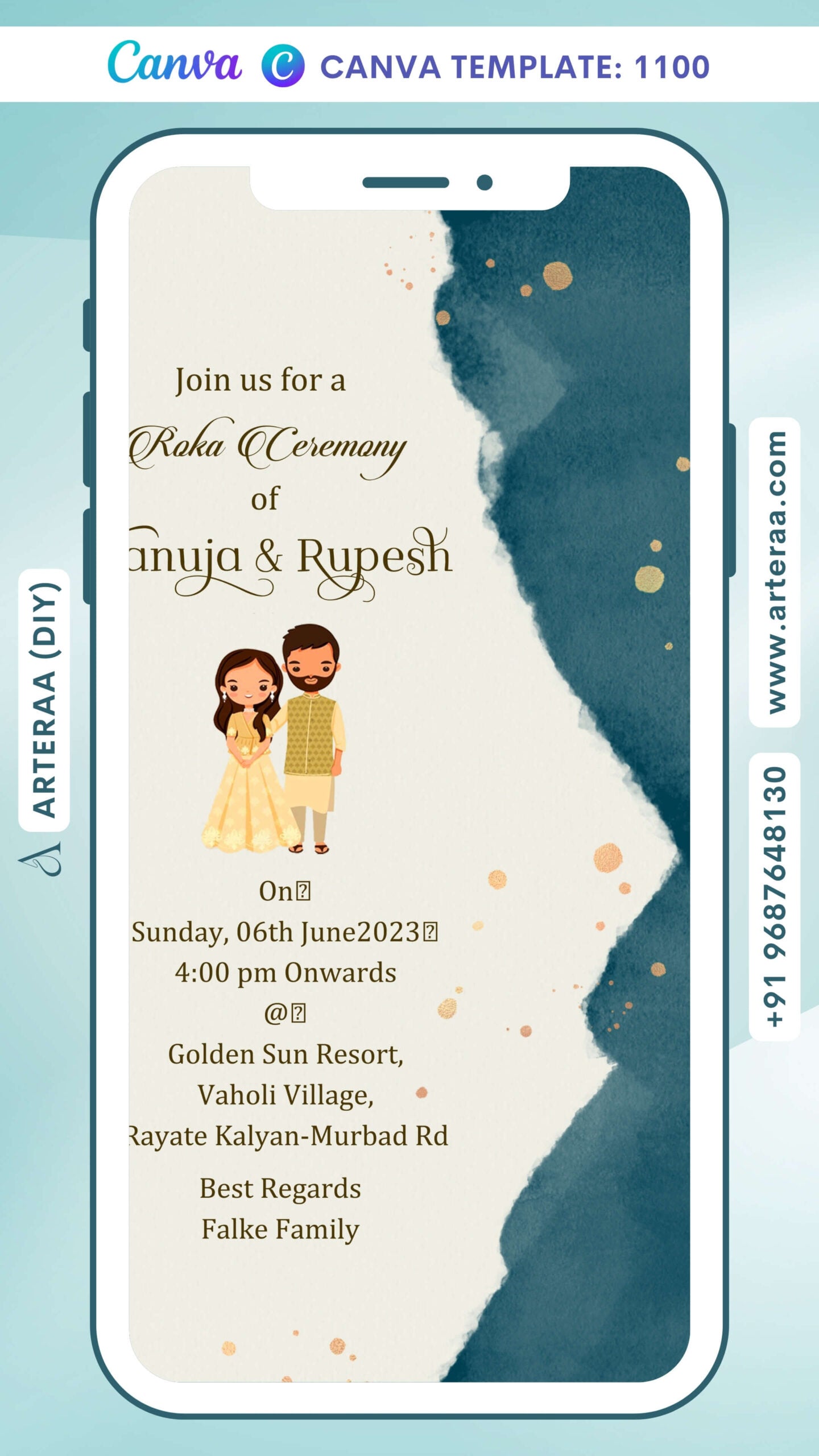 Roka ceremony invitation card Canva Editable Template for Punjabi fami ...