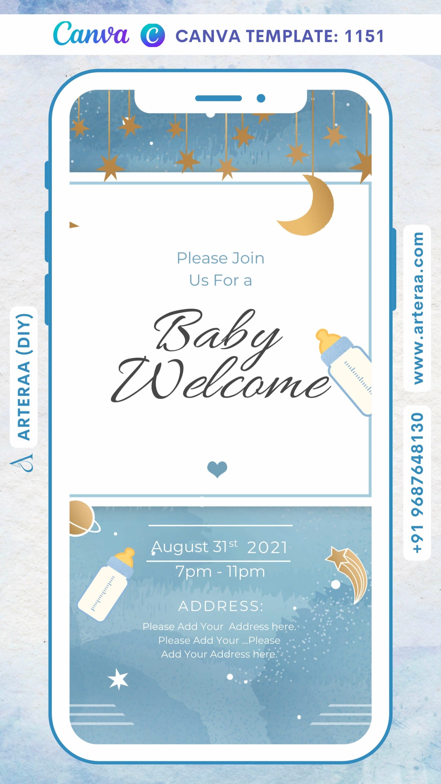 Baby welcome party invitation card Canva Editable Template in english ...