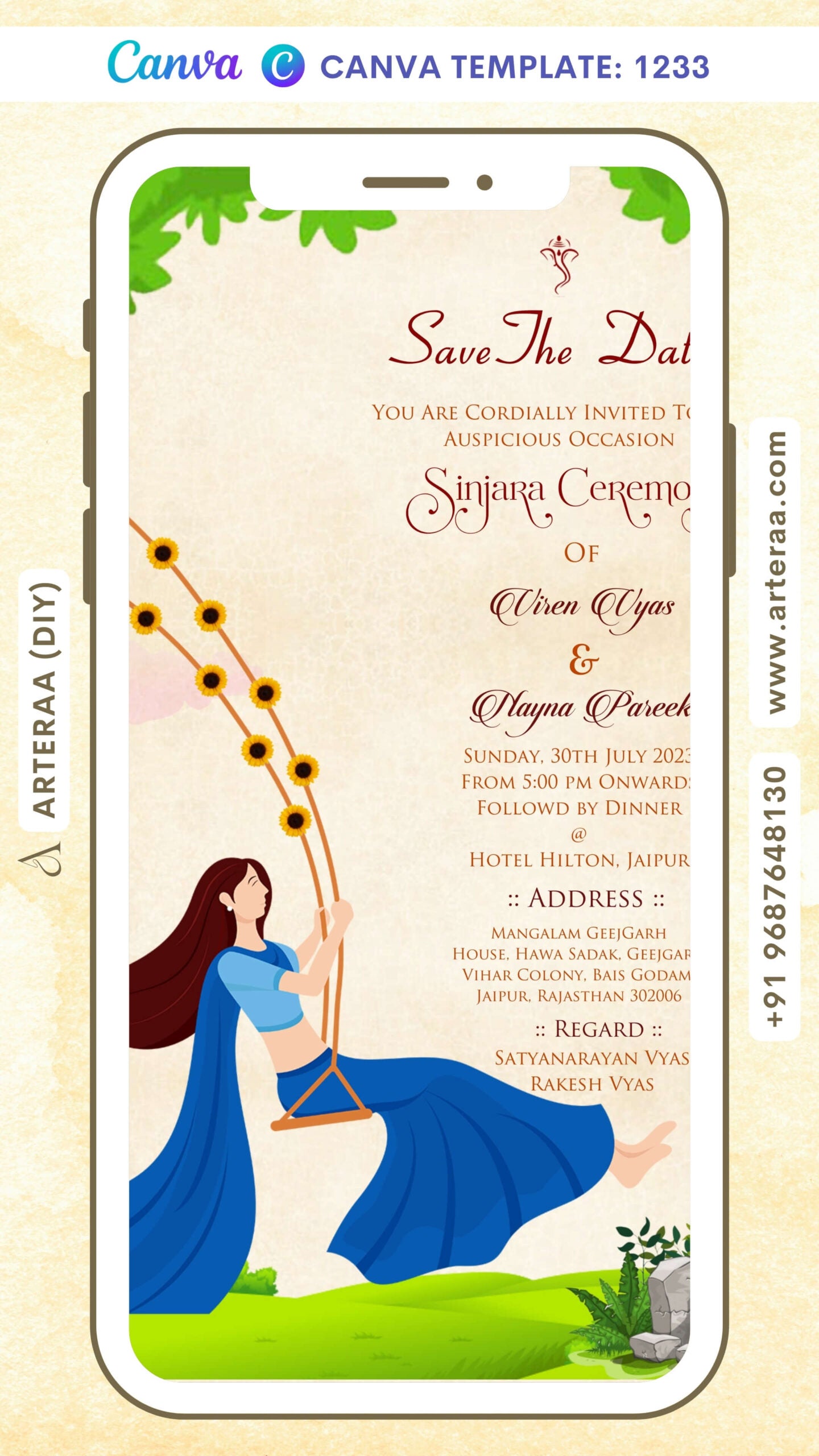 Sinjara ceremony invitation card Canva Editable Template in english la ...