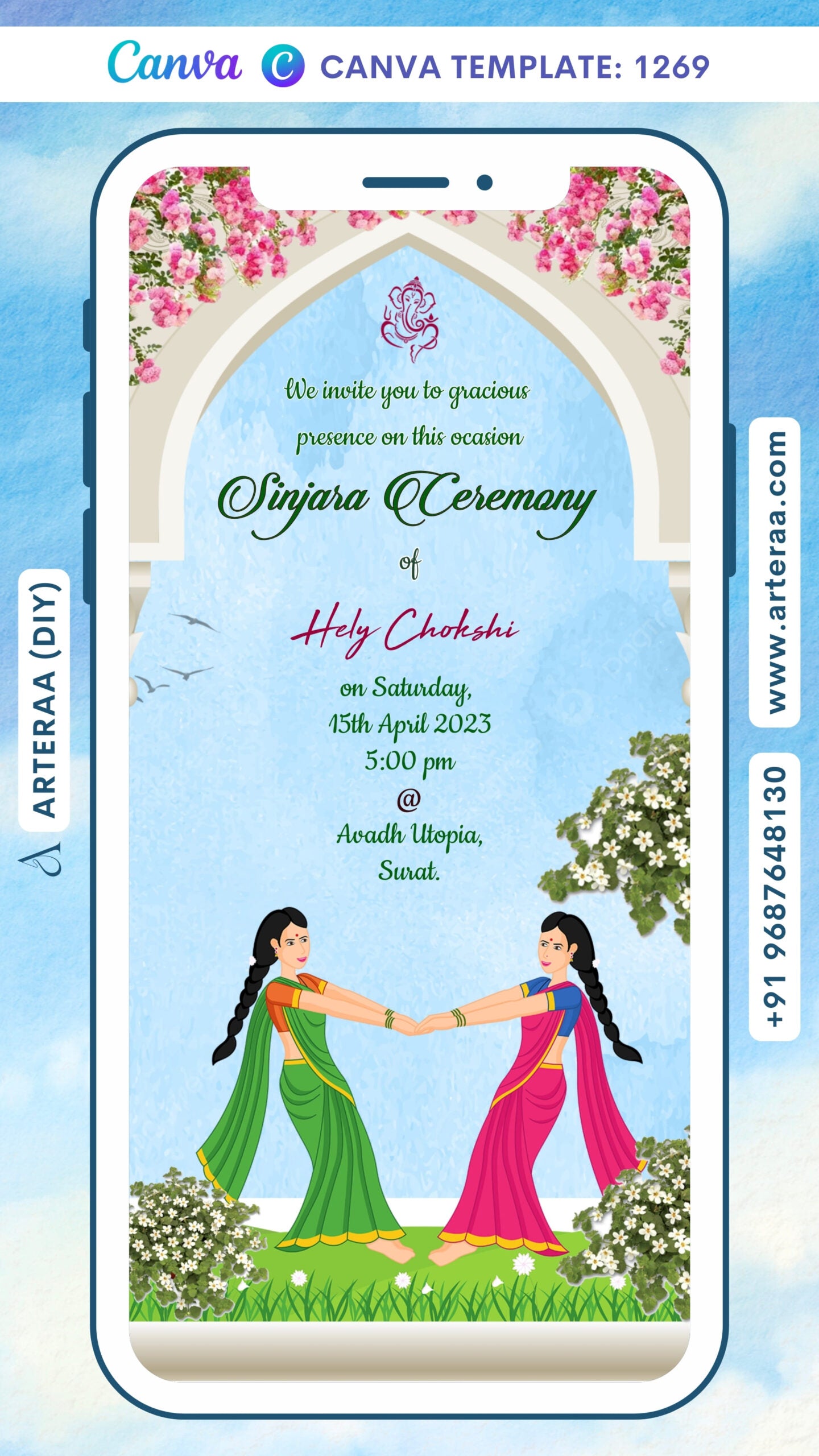 Sinjara ceremony invitation card Canva Editable Template in english la ...