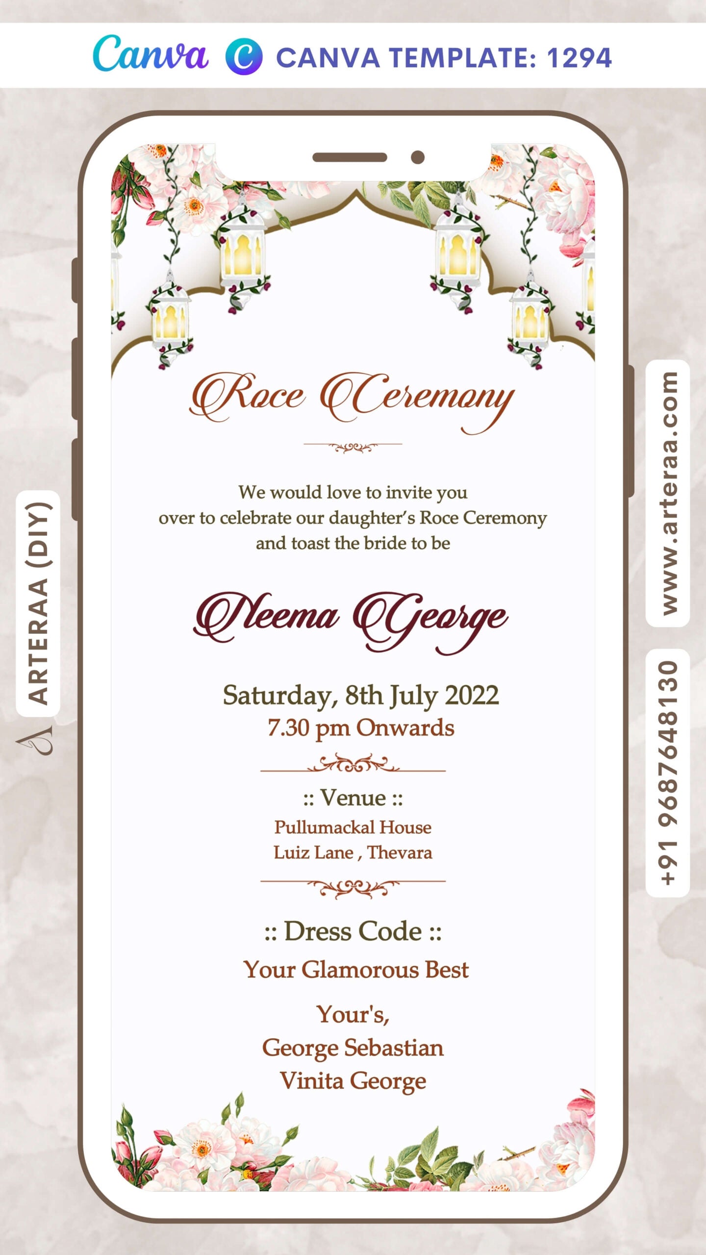 Roce ceremony invitation card Canva Editable Template in english langu ...