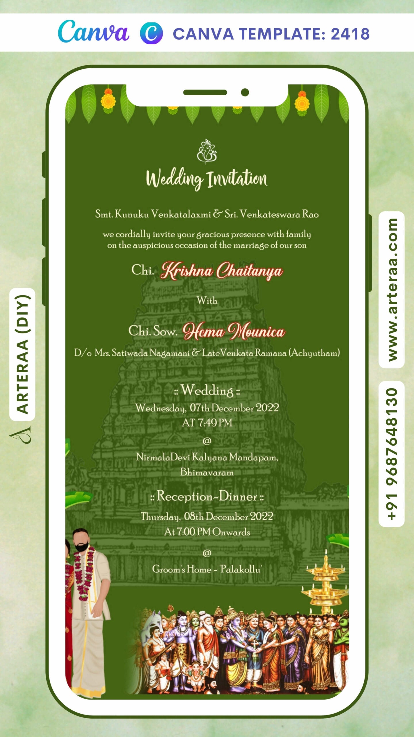 Namaste couple doodle invitation card Canva Editable Template for the ...