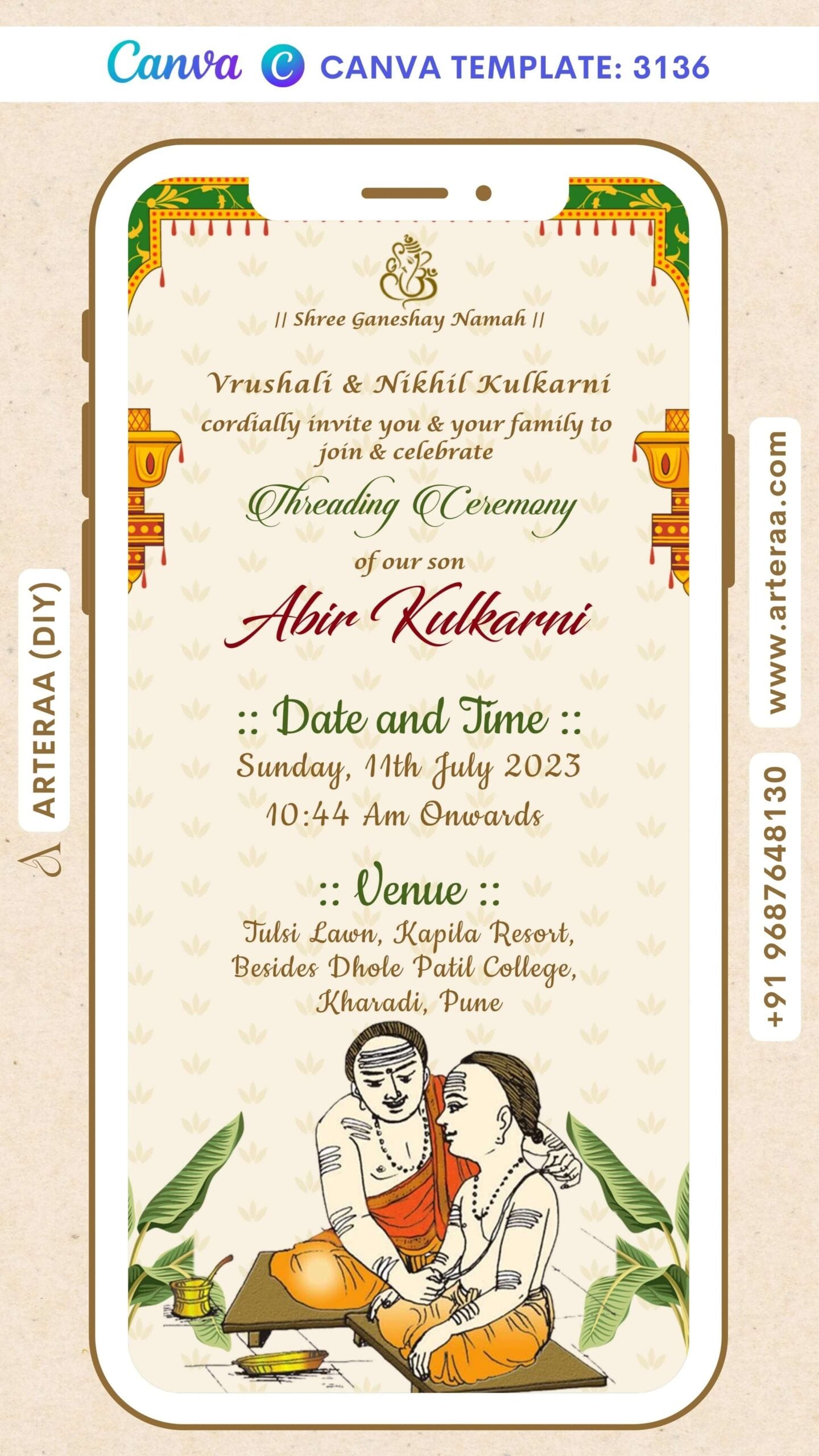 Thread ceremony invitation card by canva in english language with dood ...