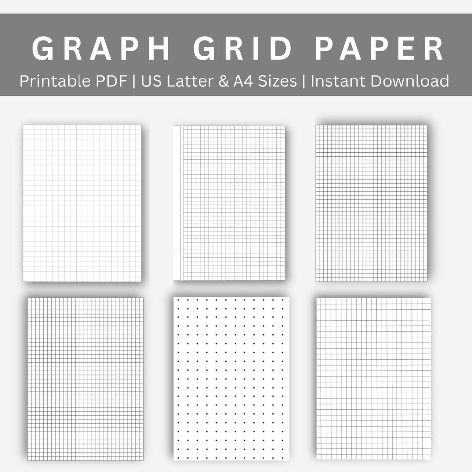 Graph Grid Paper Printable, Grid Paper Template Bundle, Square Graph P ...